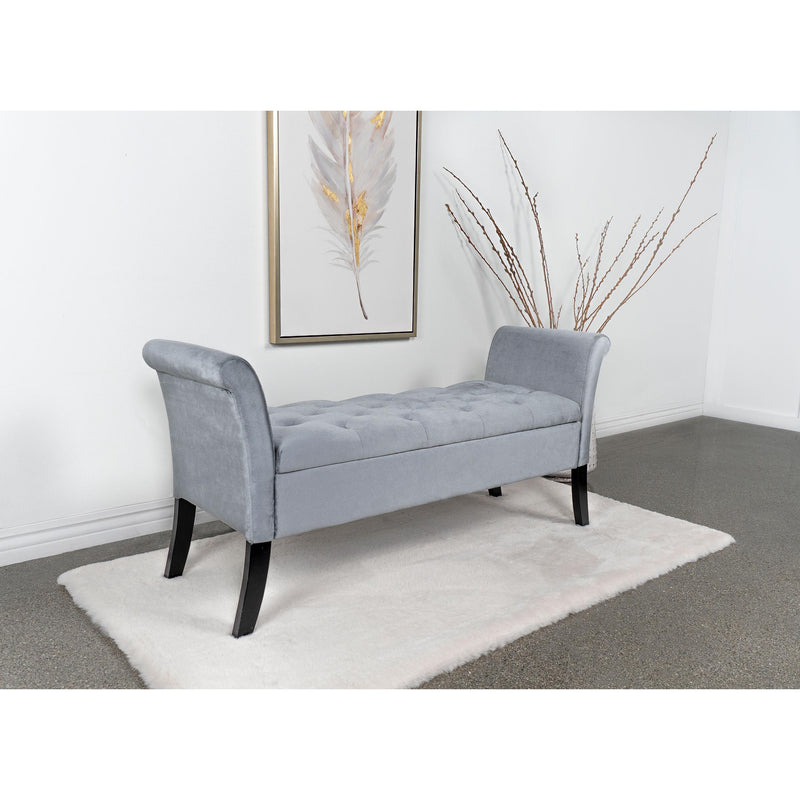 Coaster Farrah Upholstered Rolled Arms Storage Bench Silver Black